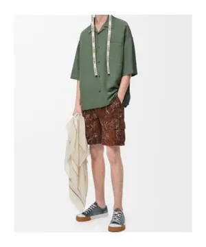 Loewe Short Sleeve Shirt In Viscose And Linen - Green