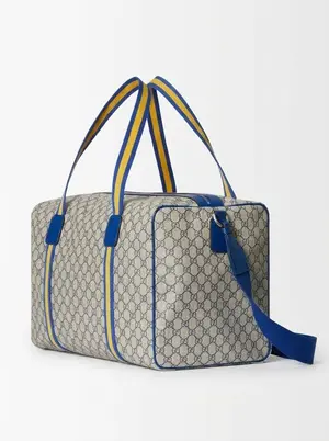 Gucci Medium Duffle Bag With Web Detail - Beige And Blue