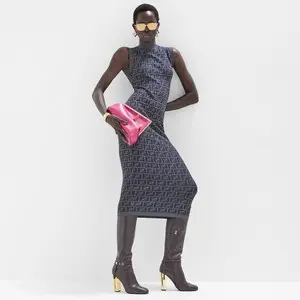 Fendi Ff Motif Sleeveless High Neck Maxi Dress