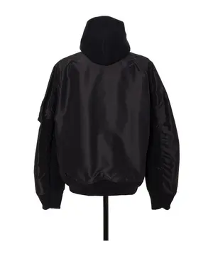 Sacai Hooded Zip-up Jacket With Patchwork Design - Black