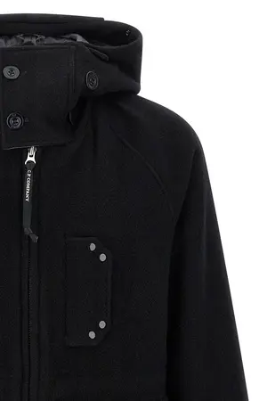 C.P. COMPANY Hooded Wool Jacket - Black