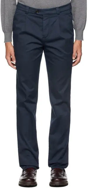 Brunello Cucinelli Brunello Cucinelli Pleated Straight-Leg Trousers Navy Blue