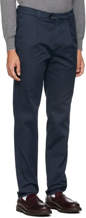 Brunello Cucinelli Pleated Straight-leg Trousers - Navy Blue