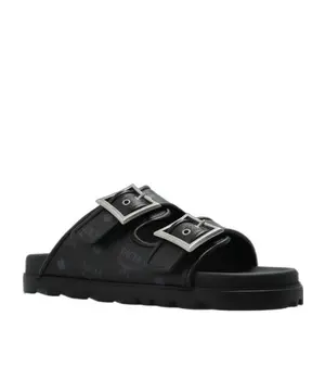 Mcm Buckle-detail Flat Sandals - Black