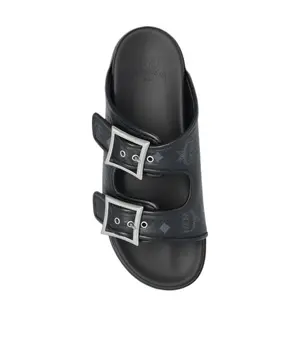 Mcm Buckle-detail Flat Sandals - Black