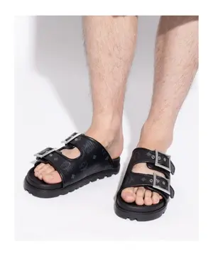 Mcm Buckle-detail Flat Sandals - Black