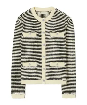 Tory Burch Kendra Knitted Cardigan With Contrasting Trim - Nude