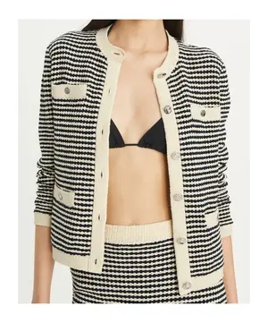 Tory Burch Kendra Knitted Cardigan With Contrasting Trim - Nude