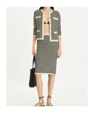 Tory Burch Kendra Knitted Cardigan With Contrasting Trim - Nude