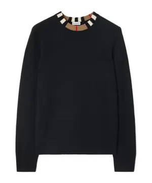 Burberry Burberry Icon Stripe Trim Wool Cashmere Sweater Black