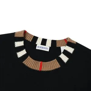 Burberry Icon Stripe Trim Wool Cashmere Sweater - Black