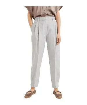 Brunello Cucinelli Sartorial Baggy Trousers With Stripe Pattern - Blue