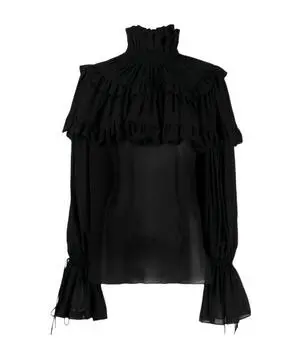 Saint Laurent Tiered Ruffle Blouse With High Neck