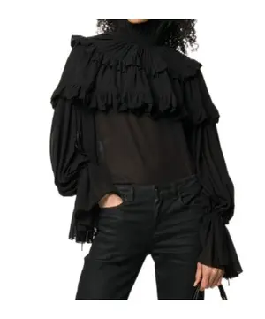 Saint Laurent Tiered Ruffle Blouse With High Neck