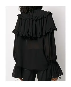 Saint Laurent Tiered Ruffle Blouse With High Neck