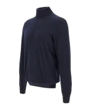 GRAN SASSO Ribbed Turtleneck Knit Sweater - Blue
