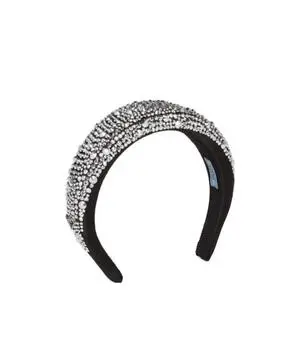 Prada Embellished Satin Headband - Black