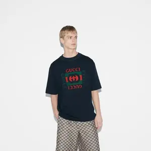 Gucci Logo Printed Crewneck T-shirt - Blue