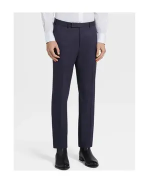 Zegna Navy Cotton Gabardine Slim-fit Trousers
