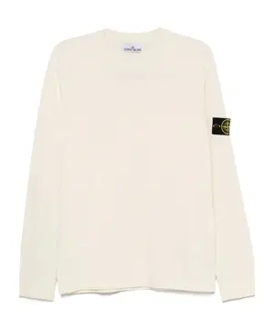 Stone Island Crew Neck Knitted Sweater With Compass Appliqu - Ivory