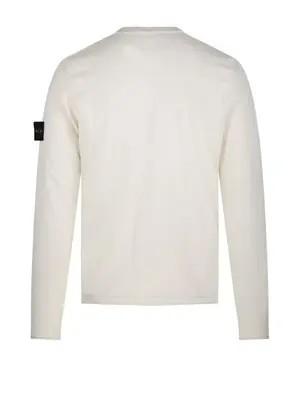 Stone Island Crew Neck Knitted Sweater With Compass Appliqu - Ivory