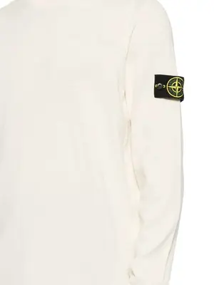 Stone Island Crew Neck Knitted Sweater With Compass Appliqu - Ivory