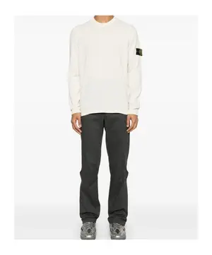 Stone Island Crew Neck Knitted Sweater With Compass Appliqu - Ivory