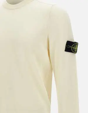 Stone Island Crew Neck Knitted Sweater With Compass Appliqu - Ivory