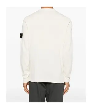 Stone Island Crew Neck Knitted Sweater With Compass Appliqu - Ivory