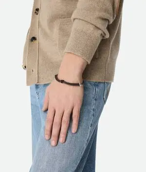 Bottega Veneta Braided Leather Bracelet With Sterling Silver Details - Fondant