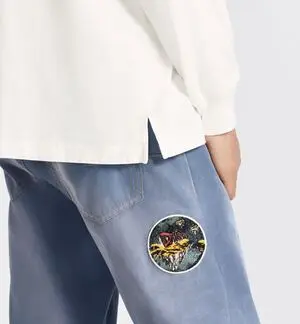 Dior Logo Patch Straight Leg Jeans - Blue