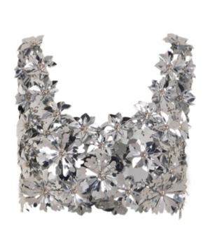 Rabanne Sleeveless Bralette Top With Flower Embellishments - Silver