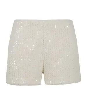 TWINSET Sequined Shorts With Logo Plaque - White