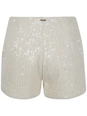 TWINSET Sequined Shorts With Logo Plaque - White