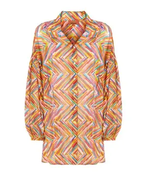 Missoni Printed Long Sleeve Collared Beach Dress - Multicolor
