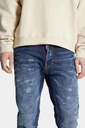 Dsquared2 Slim Fit Straight Leg Jeans With Distressed Finish - Blue
