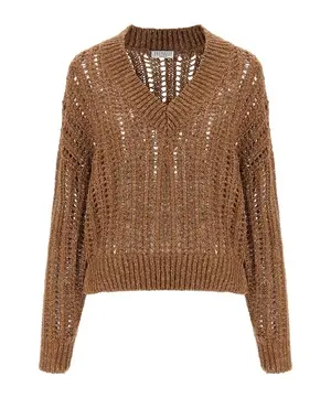 Brunello Cucinelli V-neck Drop Shoulder Jumper With Sequin Accents