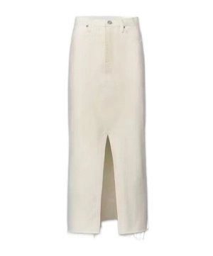 FRAME The Midaxi Frayed Edge Denim Midi Skirt - White