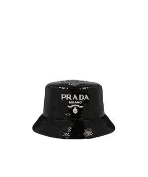 Prada Sequined Bucket Hat - Black