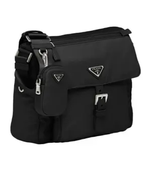 Prada Logo Plaque Zipped Shoulder Bag - Black