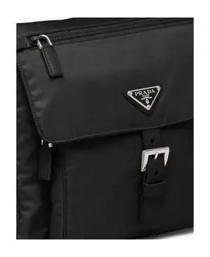 Prada Logo Plaque Zipped Shoulder Bag - Black