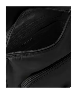 Prada Logo Plaque Zipped Shoulder Bag - Black