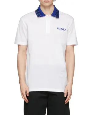 Versace Intarsia-knit Logo Straight Hem Polo Shirt