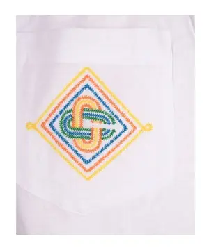 Casablanca Mid-rise Striped Embroidered Shorts - White