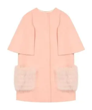 Fendi Short Sleeves Round Neck Coat With Fur Pockets