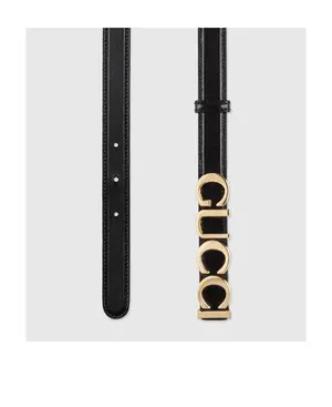 Gucci Logo Lettering Plaque Buckle Skinny Belt