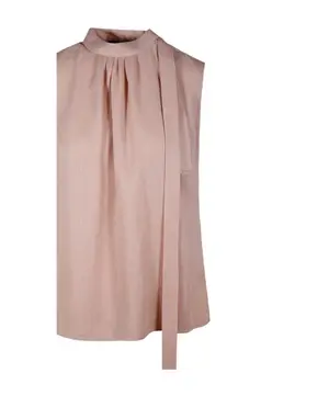 Givenchy Sleeveless Draped High Collar Top With Ribbon Detail