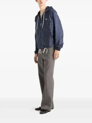 Prada Logo Plaque Zip-up Hooded Jacket