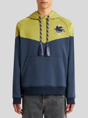Etro Pegaso Embroidered Two-tone Drawstring Hoodie