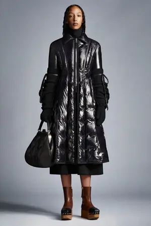 Moncler Long Down Jacket With Zippered Front And Classic Collar